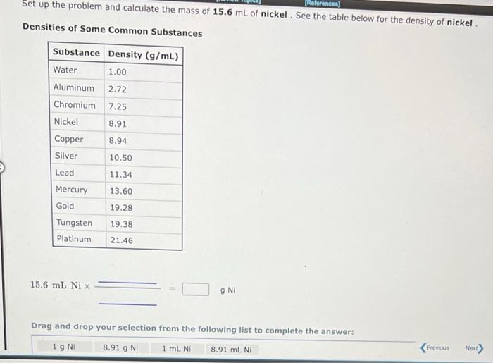 Solved Sec up the problem and calculate the mass of 15.6 mL | Chegg.com