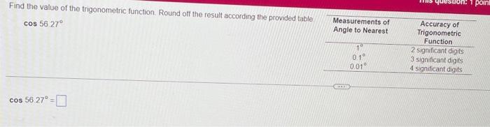 Solved Find the value of the trigonometric function. Round | Chegg.com