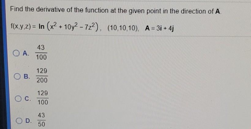 Solved Find the derivative of the function at the given | Chegg.com
