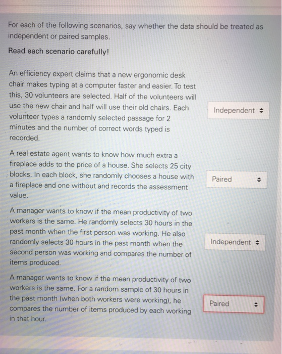 Solved For each of the following scenarios, say whether the | Chegg.com