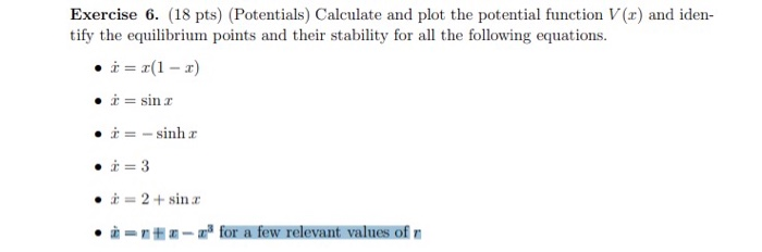 Solved Exercise 6. (18 pts) (Potentials) Calculate and plot | Chegg.com