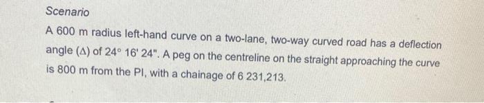 Solved Scenario A 600 m radius left-hand curve on a | Chegg.com