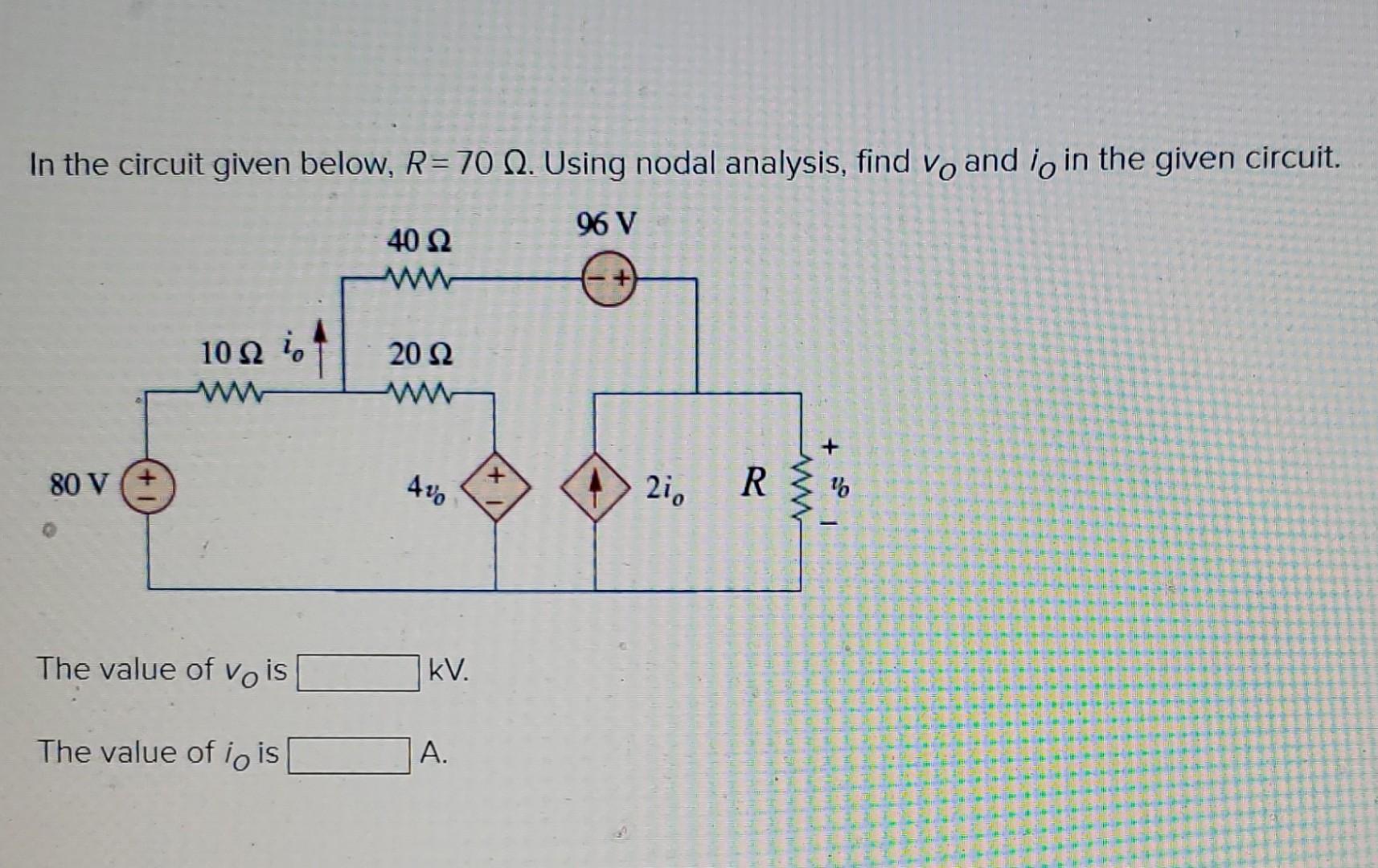 Solved In the circuit given below, R= 70 Q. Using nodal | Chegg.com