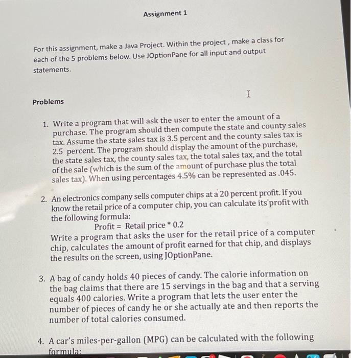 Solved Assignment 1 For this assignment, make a Java | Chegg.com