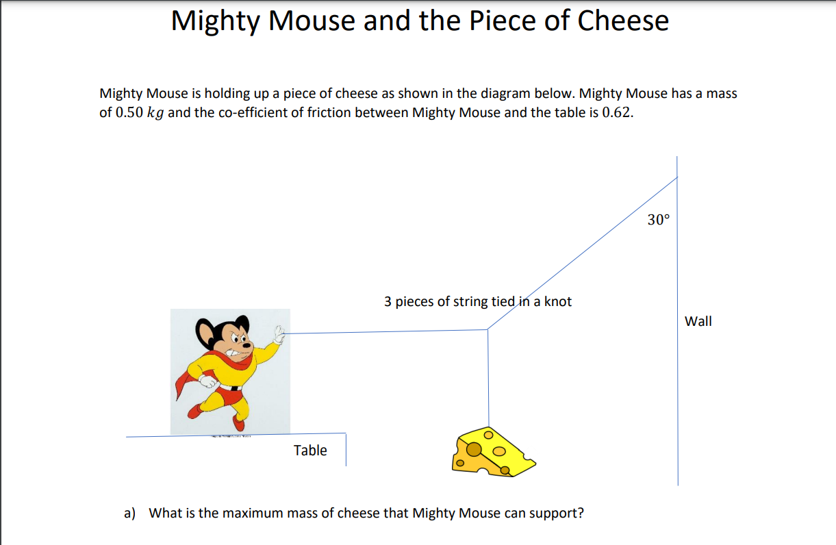 Solved Mighty Mouse is holding up a piece of cheese as shown | Chegg.com