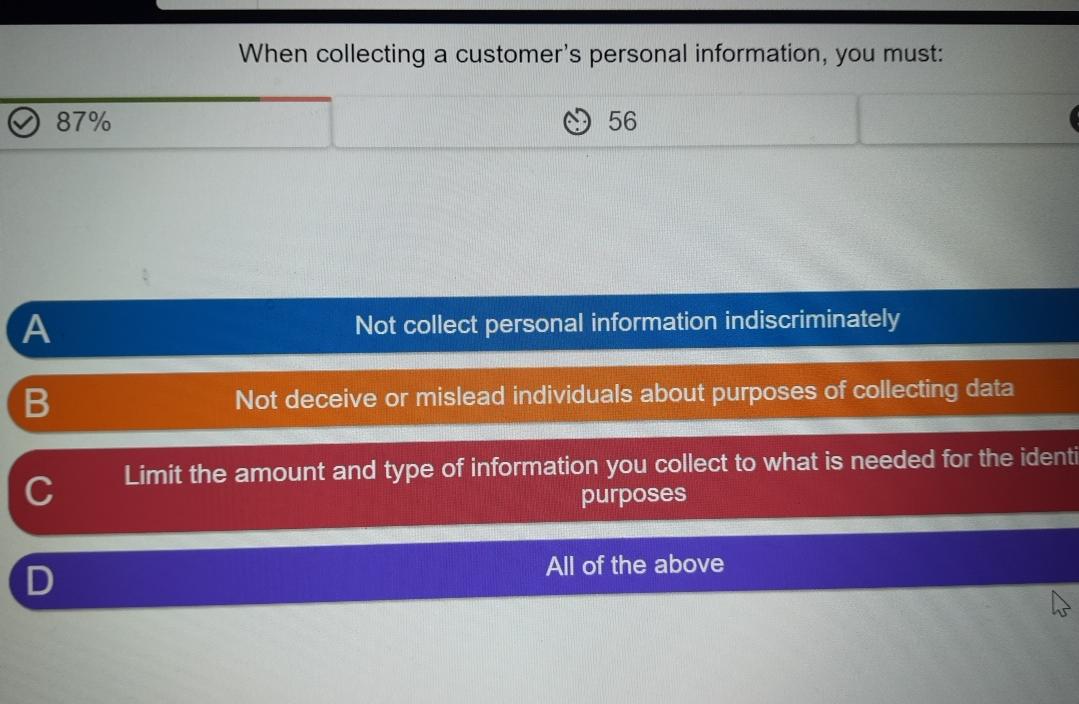 Solved When collecting a customer's personal information, | Chegg.com