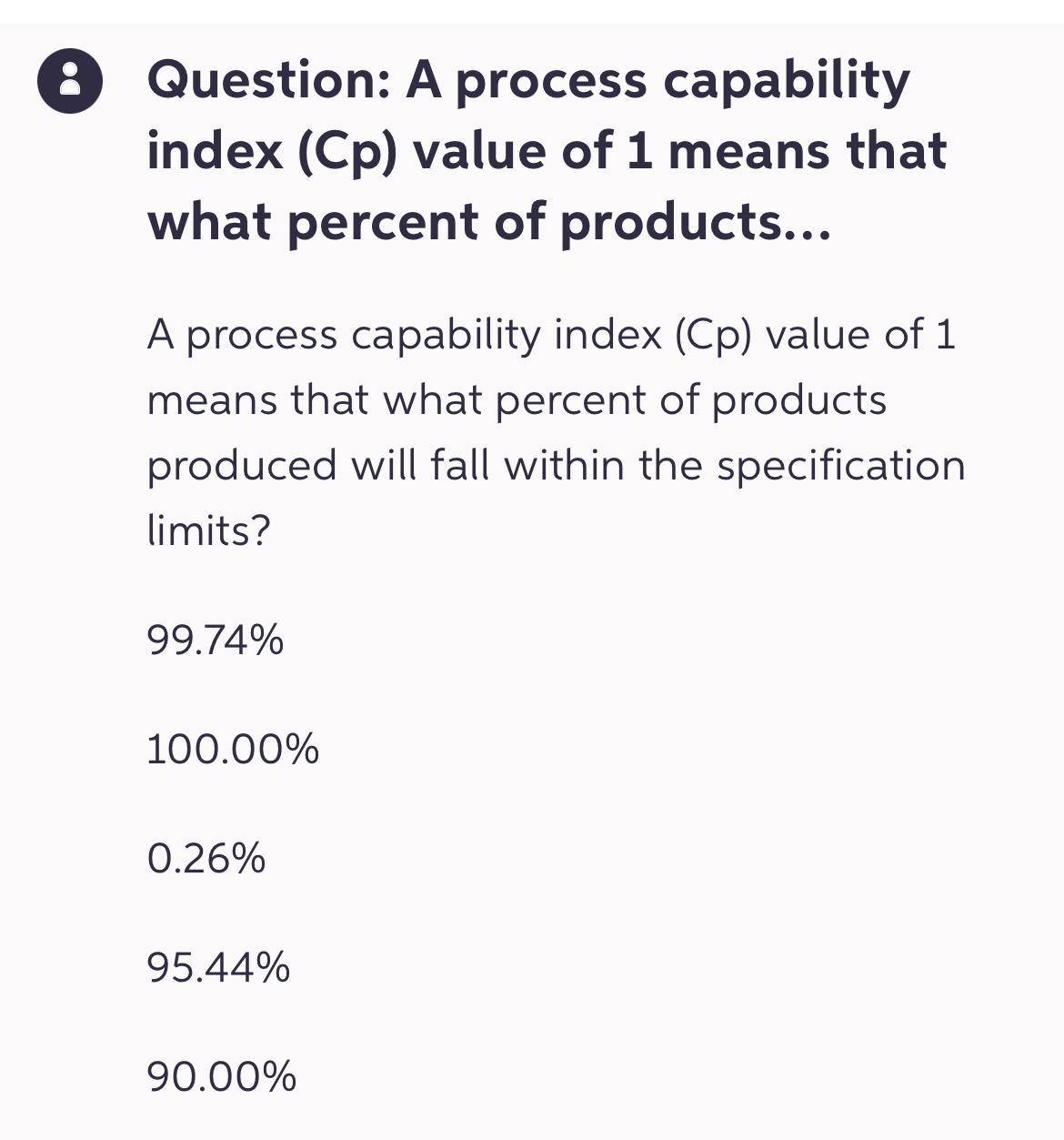 Solved ( ﻿Question: A process capability index (Cp) ﻿value | Chegg.com