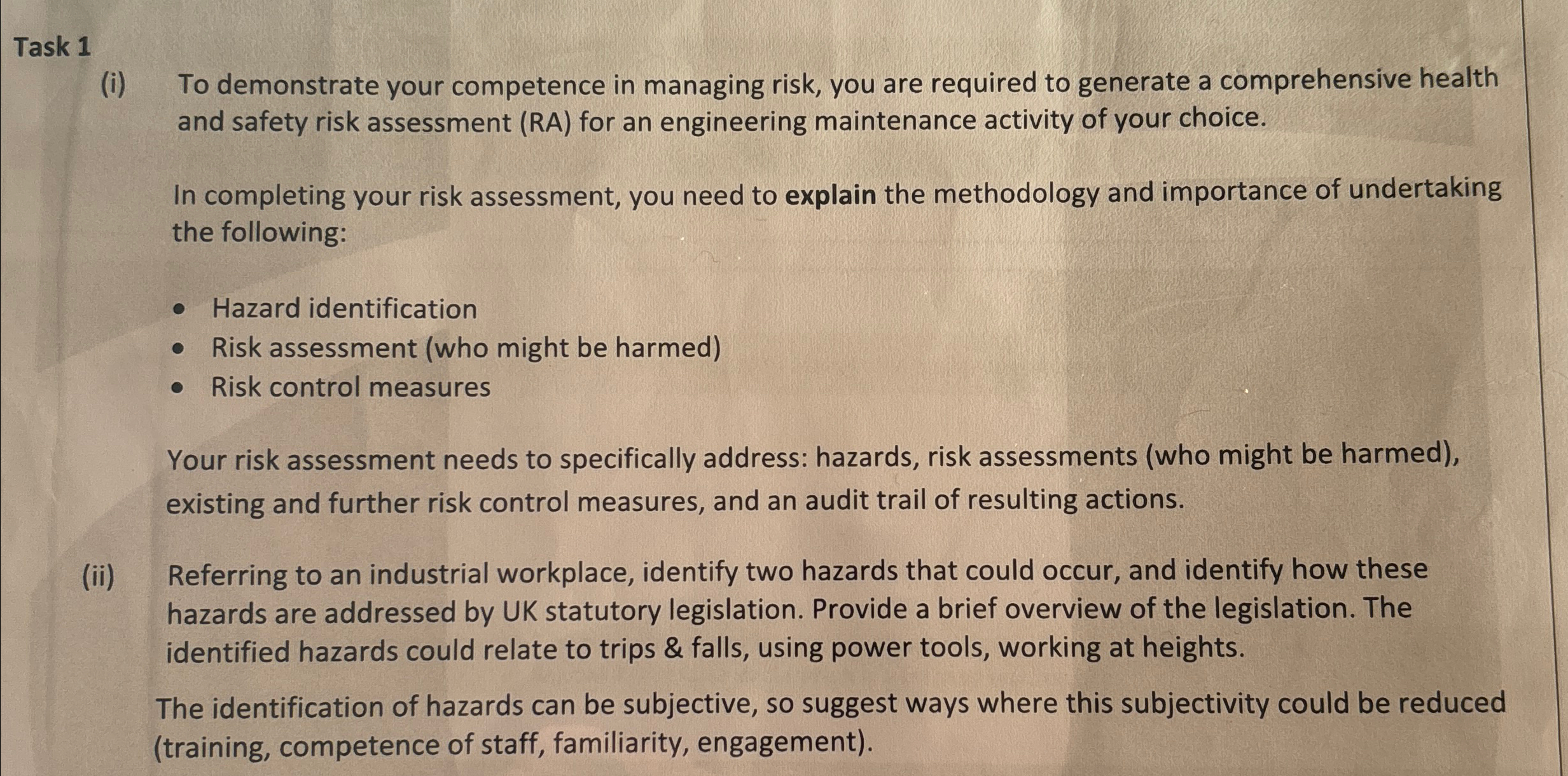 Solved Task 1(i) ﻿To demonstrate your competence in managing | Chegg.com
