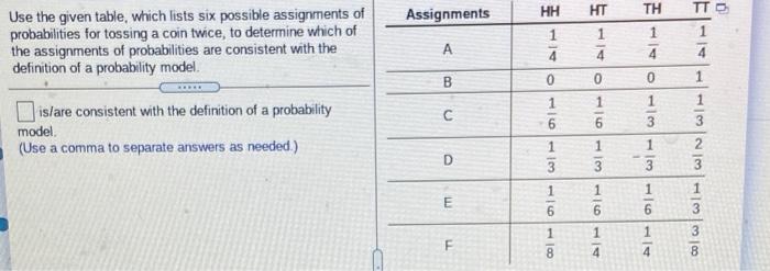 Solved Assignments HH 1 4 HT 1 Use the given table, which | Chegg.com