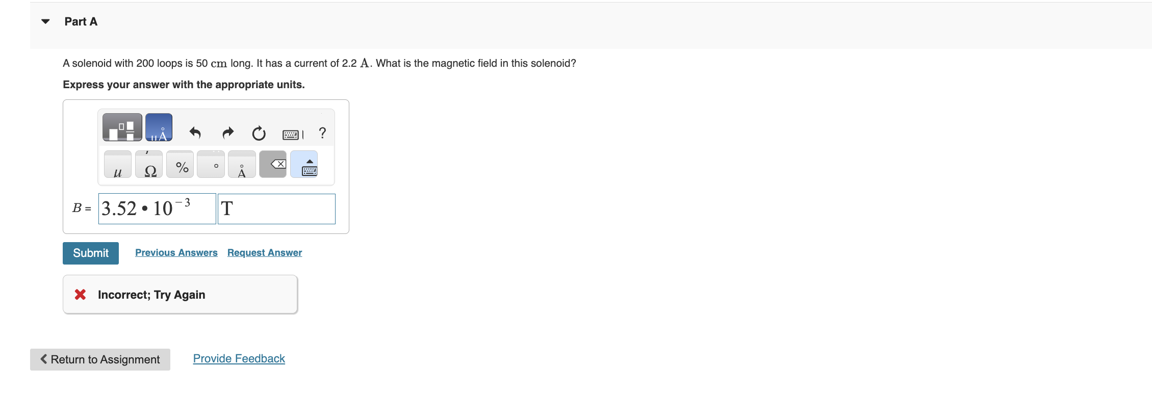 Solved Part AA solenoid with 200 ﻿loops is 50cm ﻿long. It | Chegg.com