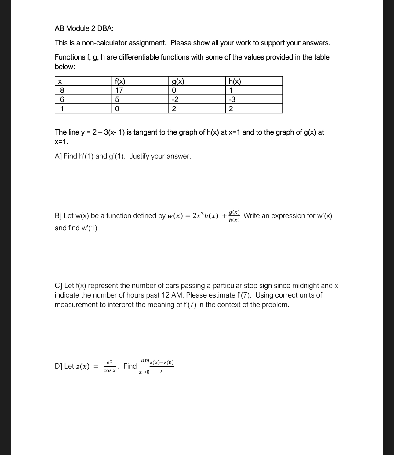 Solved AB Module 2 ﻿DBA:This is a non-calculator assignment. | Chegg.com