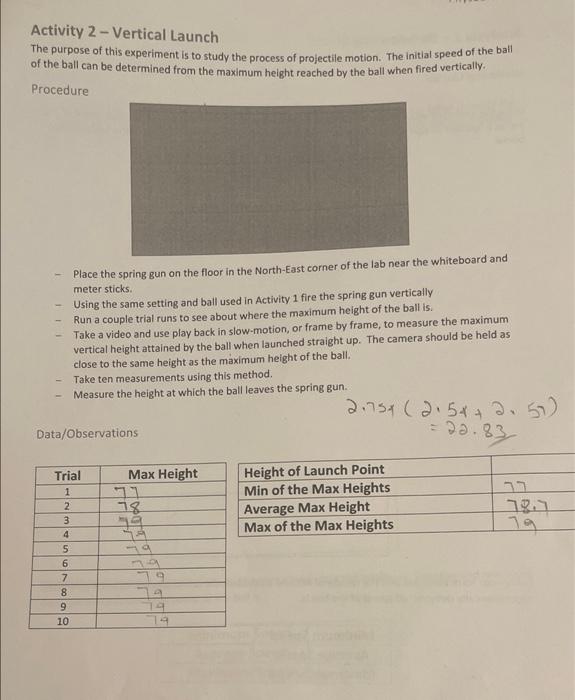 Projectile Motion Lab Activity 1 - Horizontal Launch | Chegg.com