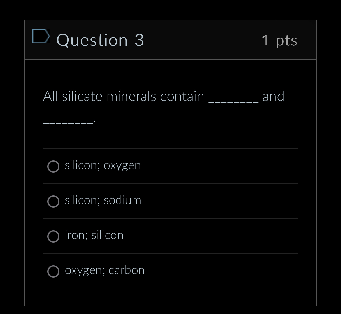 Solved Question 31ptsAll silicate minerals contain q, ﻿and | Chegg.com