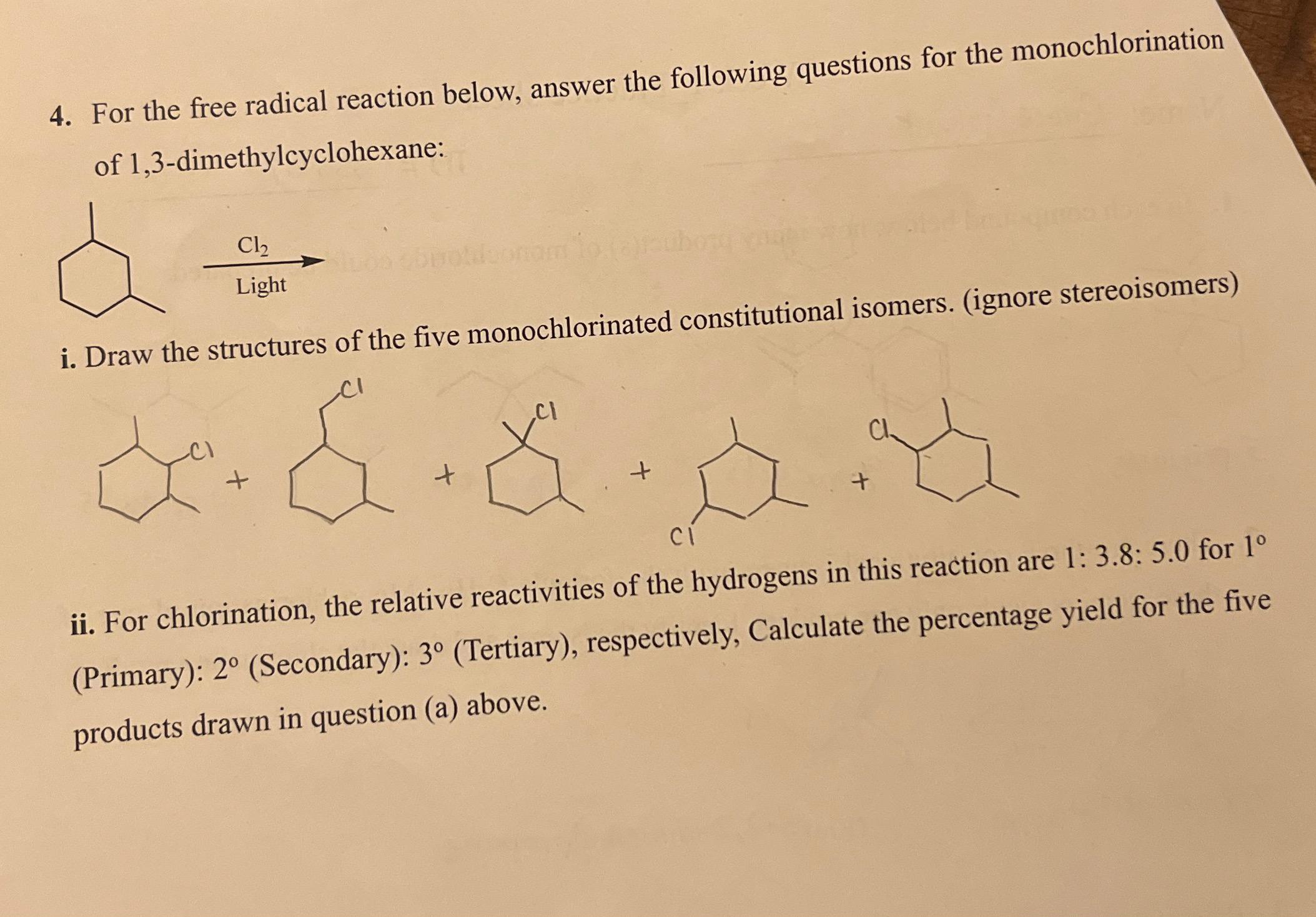 Solved For the free radical reaction below, answer the | Chegg.com