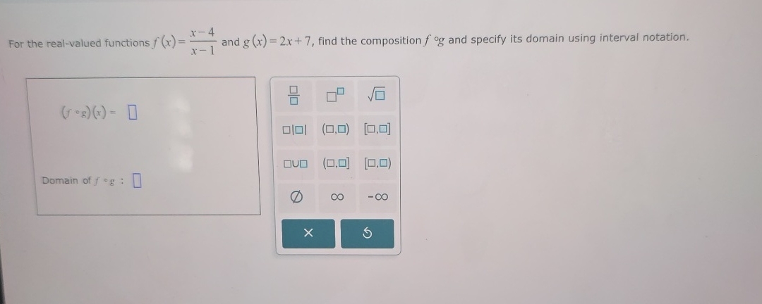 Solved For the real-valued functions f(x)=x-4x-1 ﻿and | Chegg.com