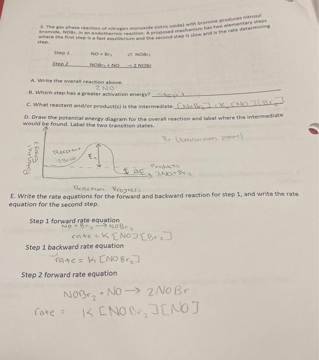 Solved 3. The gas phase reaction of nitrogen monoxide | Chegg.com