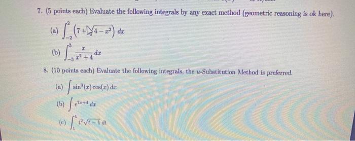 7. (5 points each) Evaluate the following integrals | Chegg.com