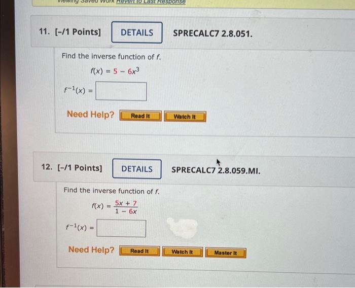 Solved Find the inverse function of f. f(x)=5−6x3 f−1(x)= | Chegg.com