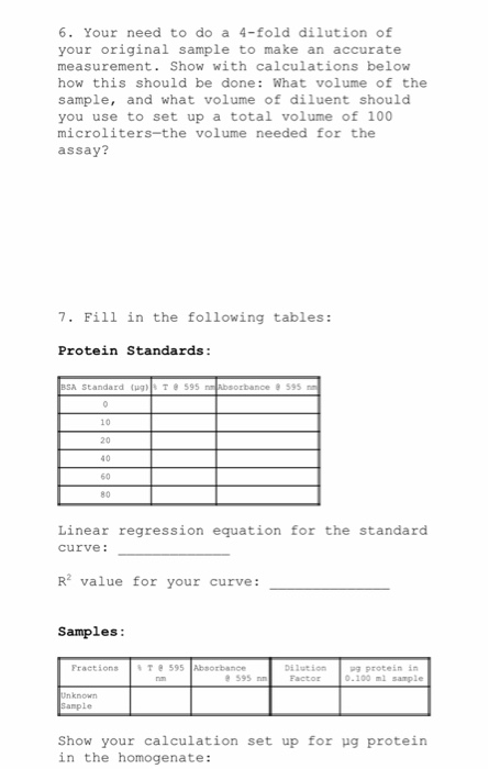 6. Your need to do a 4-fold dilution of your original | Chegg.com
