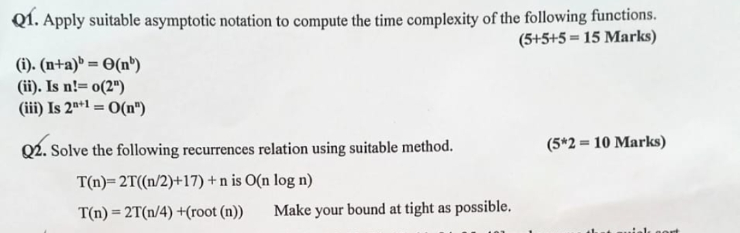 Solved Q1. ﻿Apply suitable asymptotic notation to compute | Chegg.com