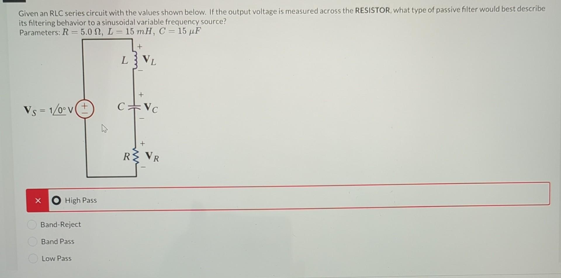 Solved Given an RLC series circuit with the values shown | Chegg.com