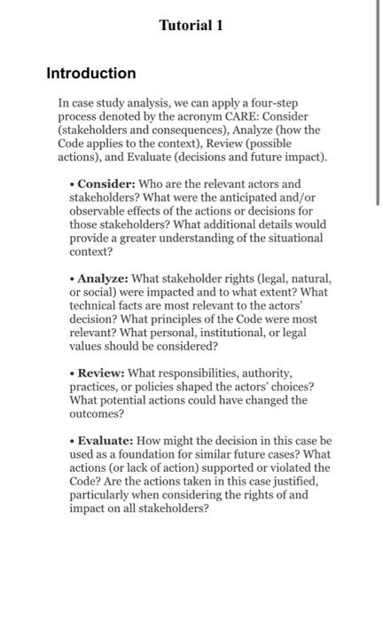 Solved ntroduction In case study analysis, we can apply a | Chegg.com