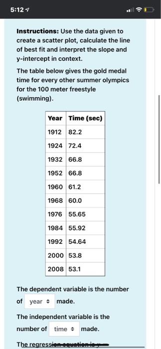 Solved 5:124 Instructions: Use the data given to create a | Chegg.com