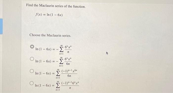 Solved Find the Maclaurin series of the function. | Chegg.com