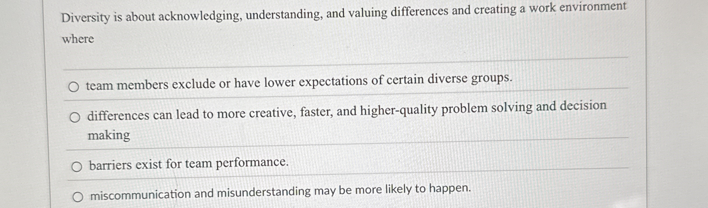 Solved Diversity is about acknowledging, understanding, and | Chegg.com