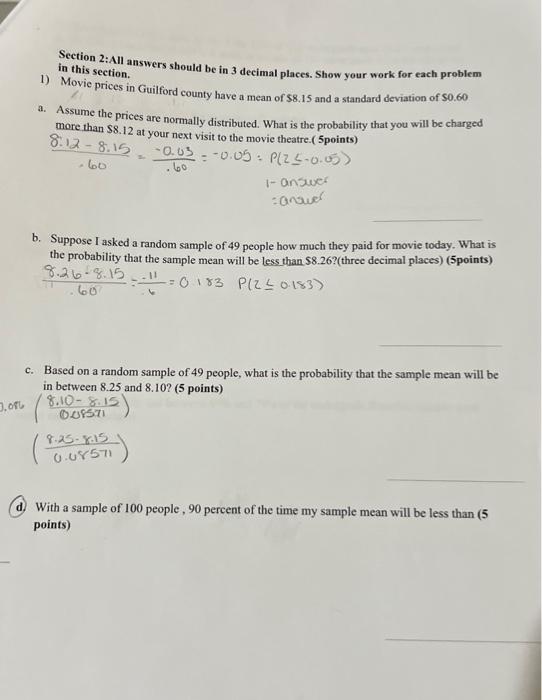 Solved Section 2:All answers should be in 3 decimal places. | Chegg.com