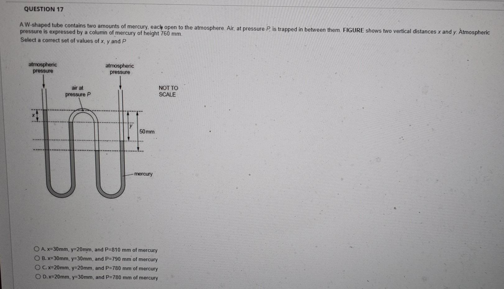 Solved QUESTION 17 A W-shaped tube contains two amounts of | Chegg.com