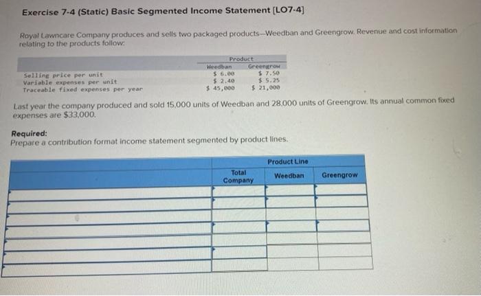 Solved Exercise 7.4 (Static) Basic Segmented Income | Chegg.com