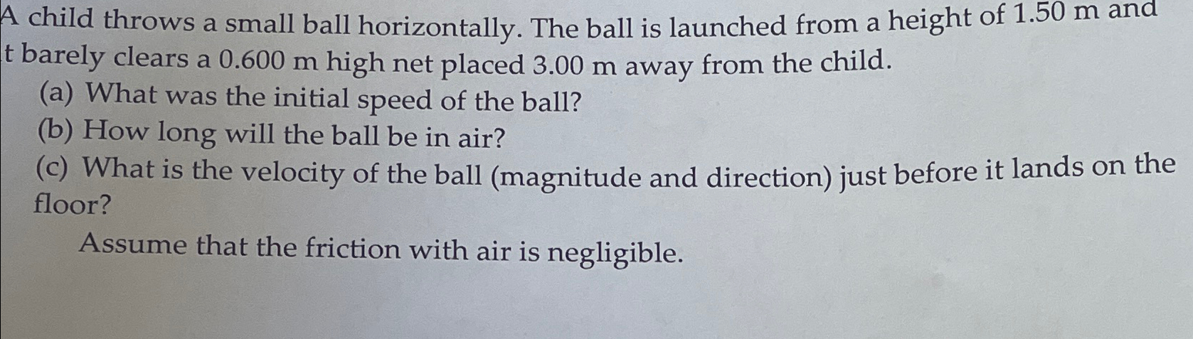 Solved A child throws a small ball horizontally. The ball is | Chegg.com