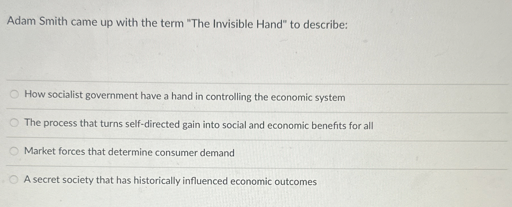 Solved Adam Smith came up with the term "The Invisible Hand" | Chegg.com