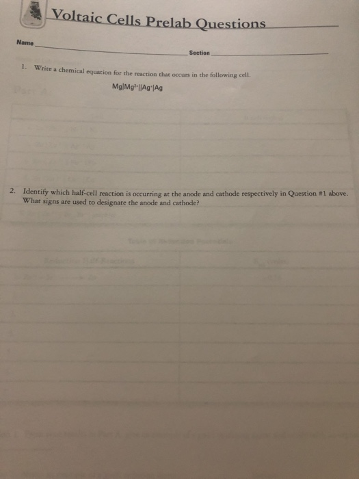 Solved Voltaic Cells Prelab Questions Name Section 1. Write | Chegg.com Solved Voltaic Cells Prelab Questions Name Section 1. Write | Chegg.com