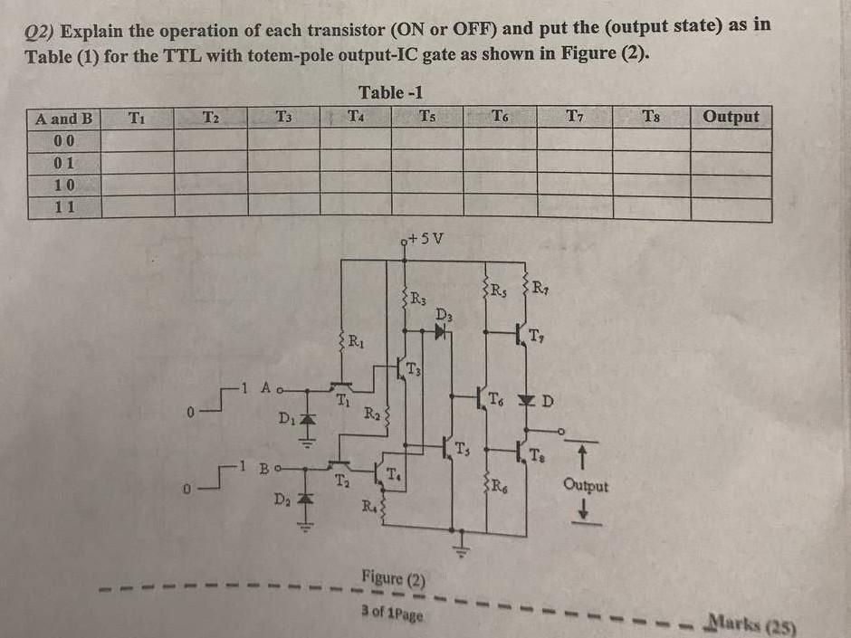 Solved Q2) Explain the operation of each transistor (ON or | Chegg.com