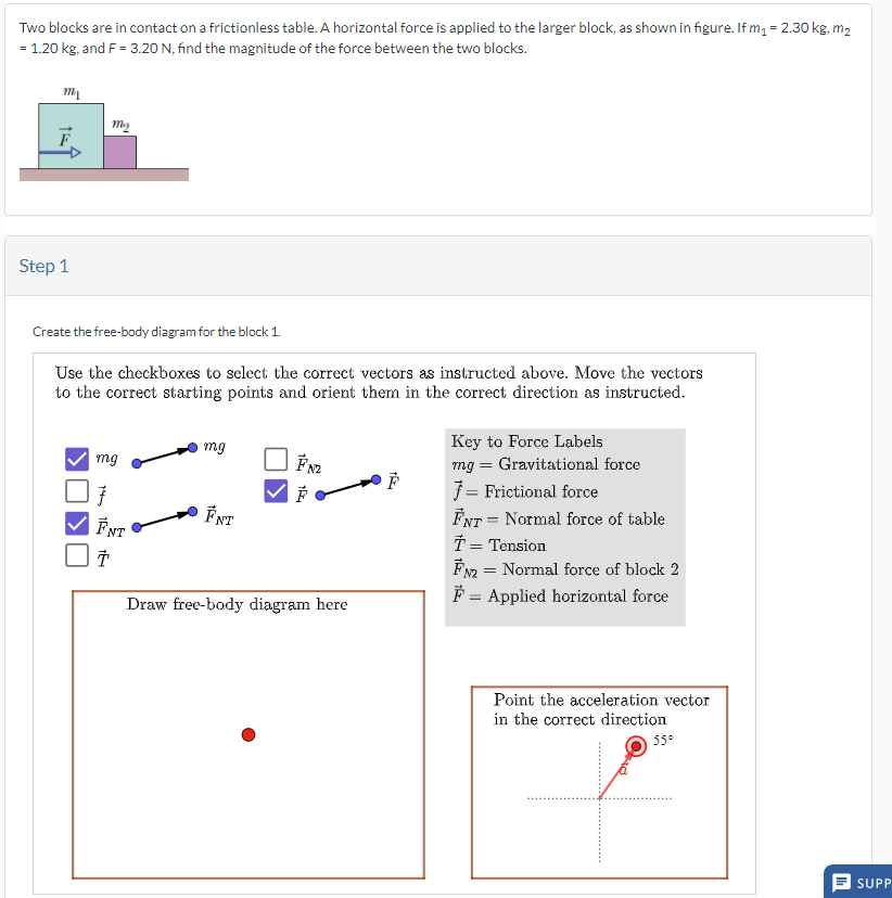 Solved Two blocks are in contact on a frictionless table. A | Chegg.com