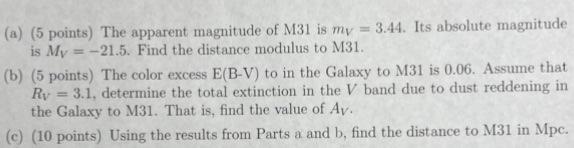 Solved (a) (5 points) The apparent magnitude of M31 is my = | Chegg.com