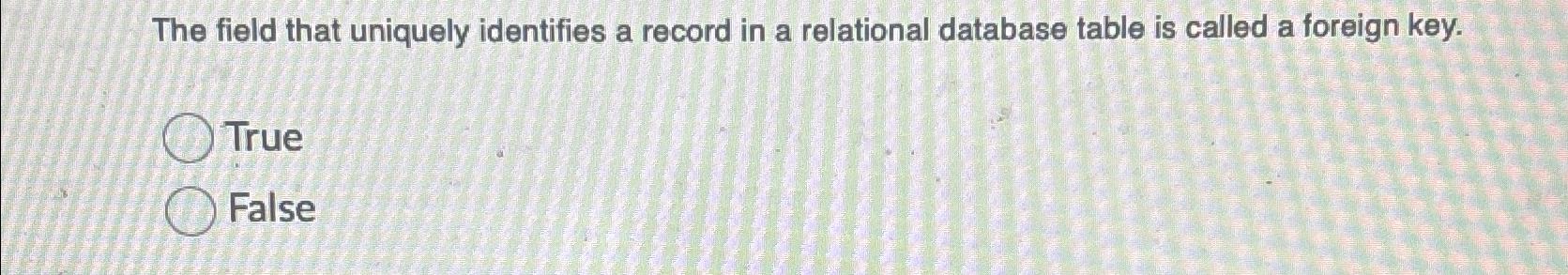 Solved The field that uniquely identifies a record in a | Chegg.com