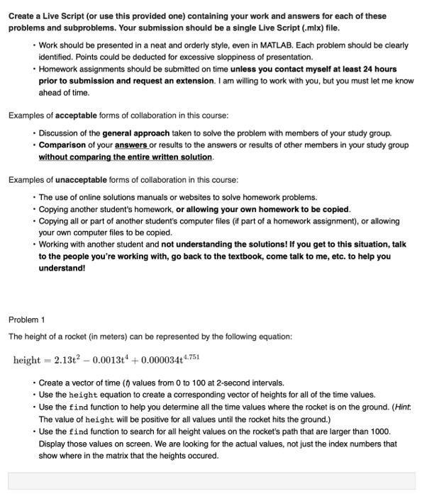 Solved Create a Live Script (or use this provided one) | Chegg.com