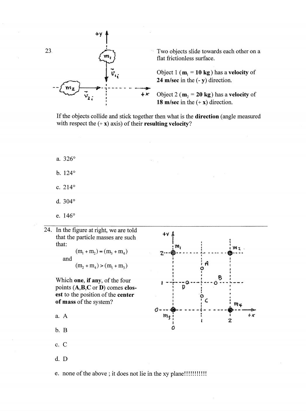 Solved +y 23 Two objects slide towards each other on a flat | Chegg.com