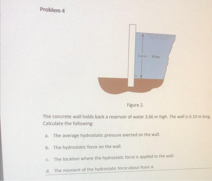 Solved Problem 4 3165 m Water Figure 2. The concrete wall | Chegg.com