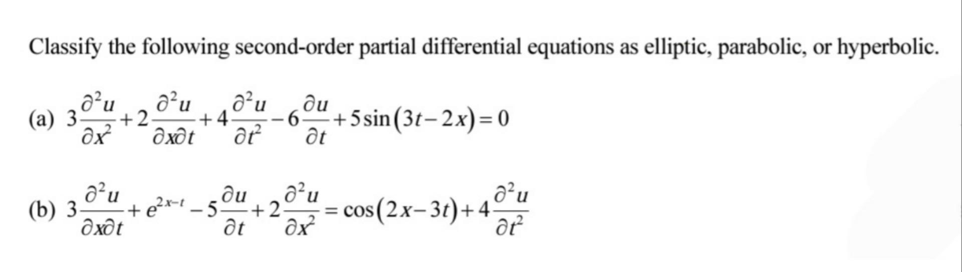 Solved Classify the following second-order partial | Chegg.com