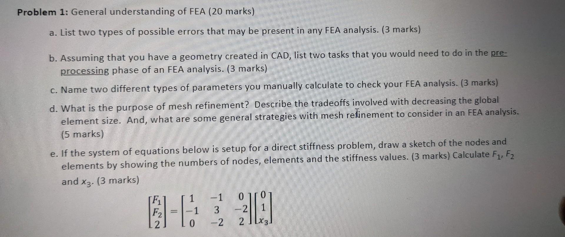 Solved Problem 1: General understanding of FEA (20 marks) a. | Chegg.com