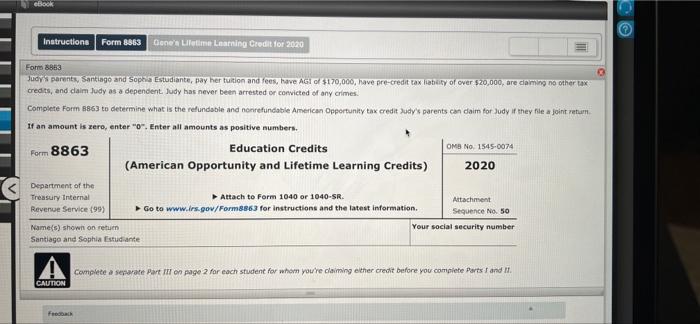 Instructions Form 8863 Gene's Lifetime Learning | Chegg.com
