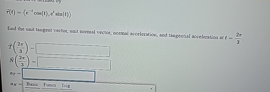Solved vec(r)(t)=(:e-tcos(t),etsin(t):)find the unit tangent | Chegg.com