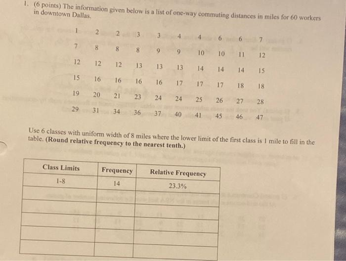 Solved 1. (6 points) The information given below is a list | Chegg.com