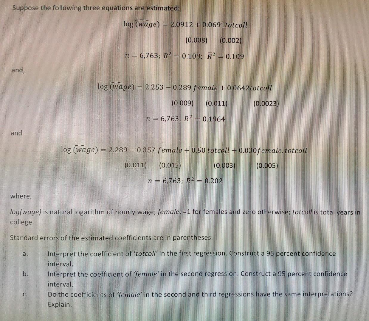 Solved Suppose the following three equations are estimated: | Chegg.com