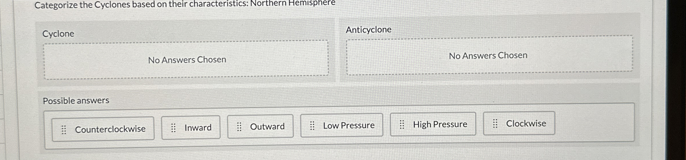 Solved Categorize the Cyclones based on their | Chegg.com