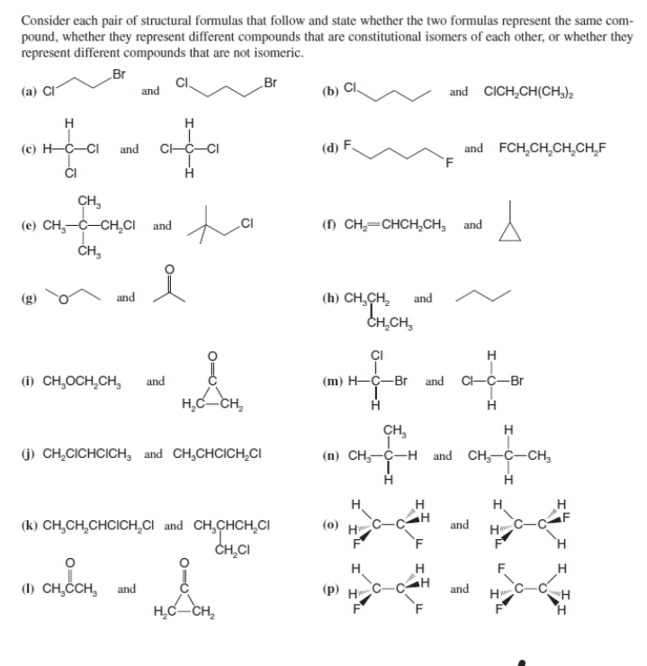 Consider each pair of structural formulas that follow | Chegg.com